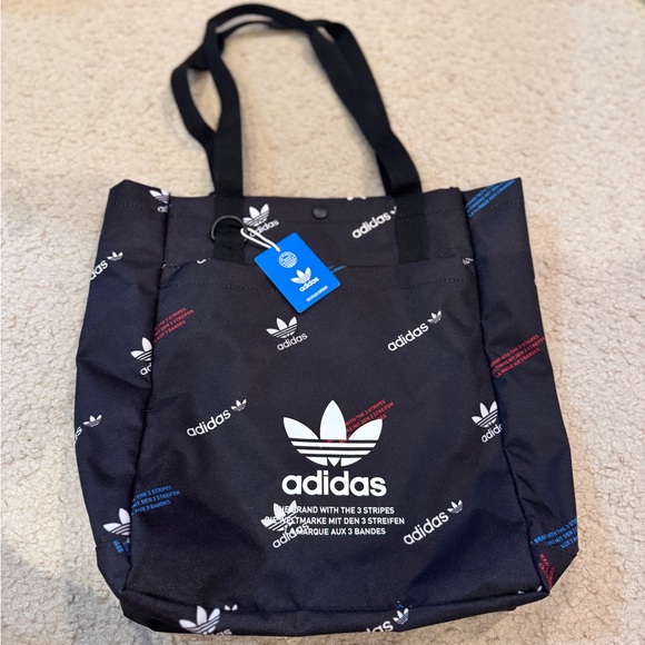 adidas | Bags | Adidas Black Tote Bag With Logo Print | Poshmark